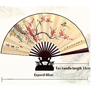 Folding Hand Fan Folding Fan Handheld Folded Fan Hand Folding Fan Classical Silk Fabric Double-Sided Folding Fan Ancient Chinese Style Foldable Fan Hand Held Fans (Color : A, Size : 60CM)