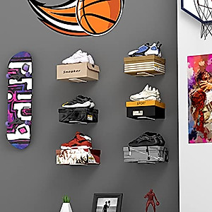 HIIMIEI Shoe Display Shelf for Wall Floating Shoe Shelves Wall Mounted Clear Acrylic Sneaker Shelves to Show Top Shoes and Sneaker Collection or Shoes Box- Large Size 12 Packs