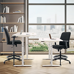 Drafting Chair, Tall Office Chair with Adjustable Armrests, Executive Ergonomic Computer Standing Desk Chair, Office Drafting Chair with Footrest Ring-Black