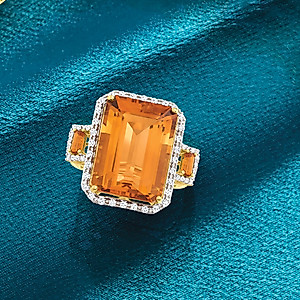 Ross-Simons 16.20 ct. t.w. Madeira Citrine and .44 ct. t.w. Diamond Ring in 14kt Yellow Gold. Size 6