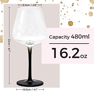 MIAMIO – Wine Glasses, Set of 4 Premium Crystal Wine Glasses with Black Long Stem Wine Glasses, Unique Wine Glasses – Crystaluna Collection (Red Wine)