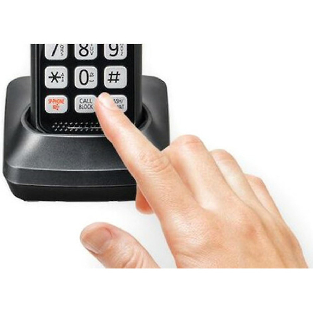 Panasonic Link2Cell Bluetooth Cordless Phone System with Voice Assistant, Call Blocking and Answering Machine. DECT 6.0 Expandable Cordless System - 3 Handsets - KX-TGF573S (Black/Silver Trim)