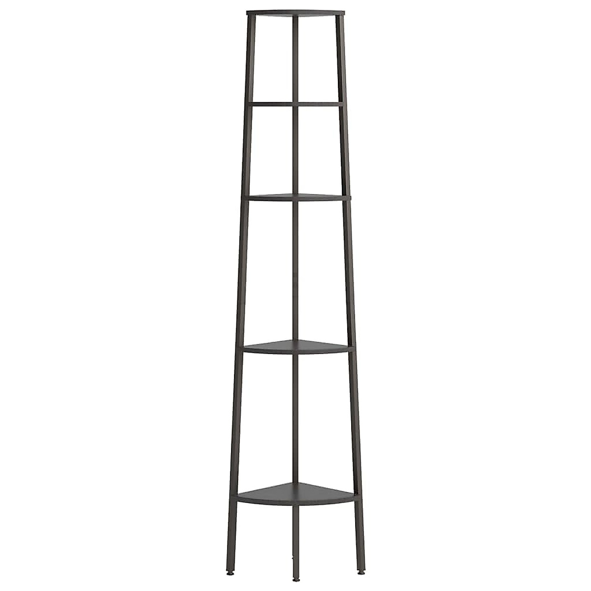 vidaXL 5-Tier Corner Storage Shelf - Black Steel Frame Bookcase for Living Room, Bedroom, Office - 17.9"x12.4"x70.9" Size