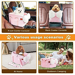 LOOBANI Center Console Dog Car Seat on Car Armrest, Comfortable Dog Car Seats for Small Dogs Cats to See Out Window Up to 12 Lbs, Portable Dog Booster Seat Fits Perfectly for Car, Travel, Home (Pink)