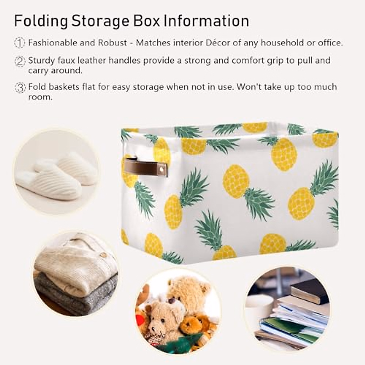 Pineapple Storage Basket Bins Sturdy Toy Storage Organizer Bins Laundry Basket with Handles for Bedroom Office Clothes Pet Nursery Living Room,2 pcs