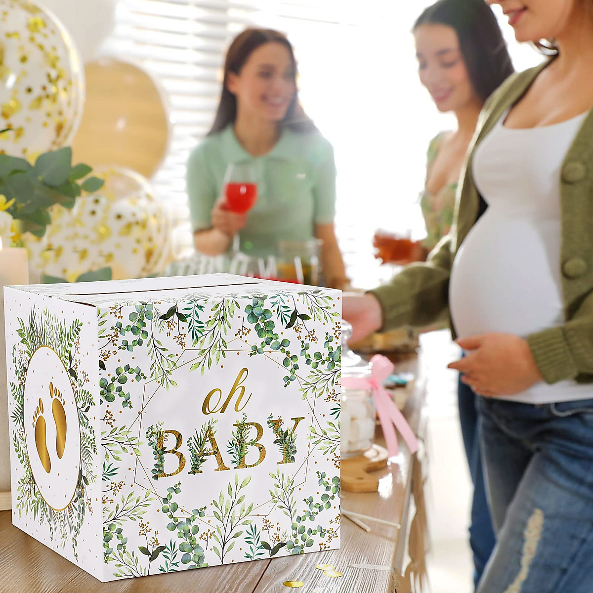 Eaezerav 50 Pcs Greenery Diaper Raffle Tickets with Diaper Raffle Box Baby Shower Card Holder Box Diaper Raffle Insert Ticket for Greeney Baby Shower Decorations Raffle Party Game