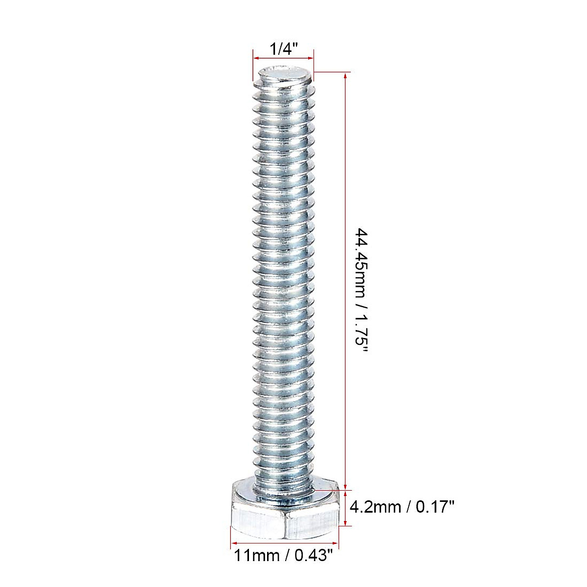 uxcell Hex Head Screw Bolts Carbon Steel 1/4"-20x1-3/4" Fastener Grade 5 UNC 10pcs