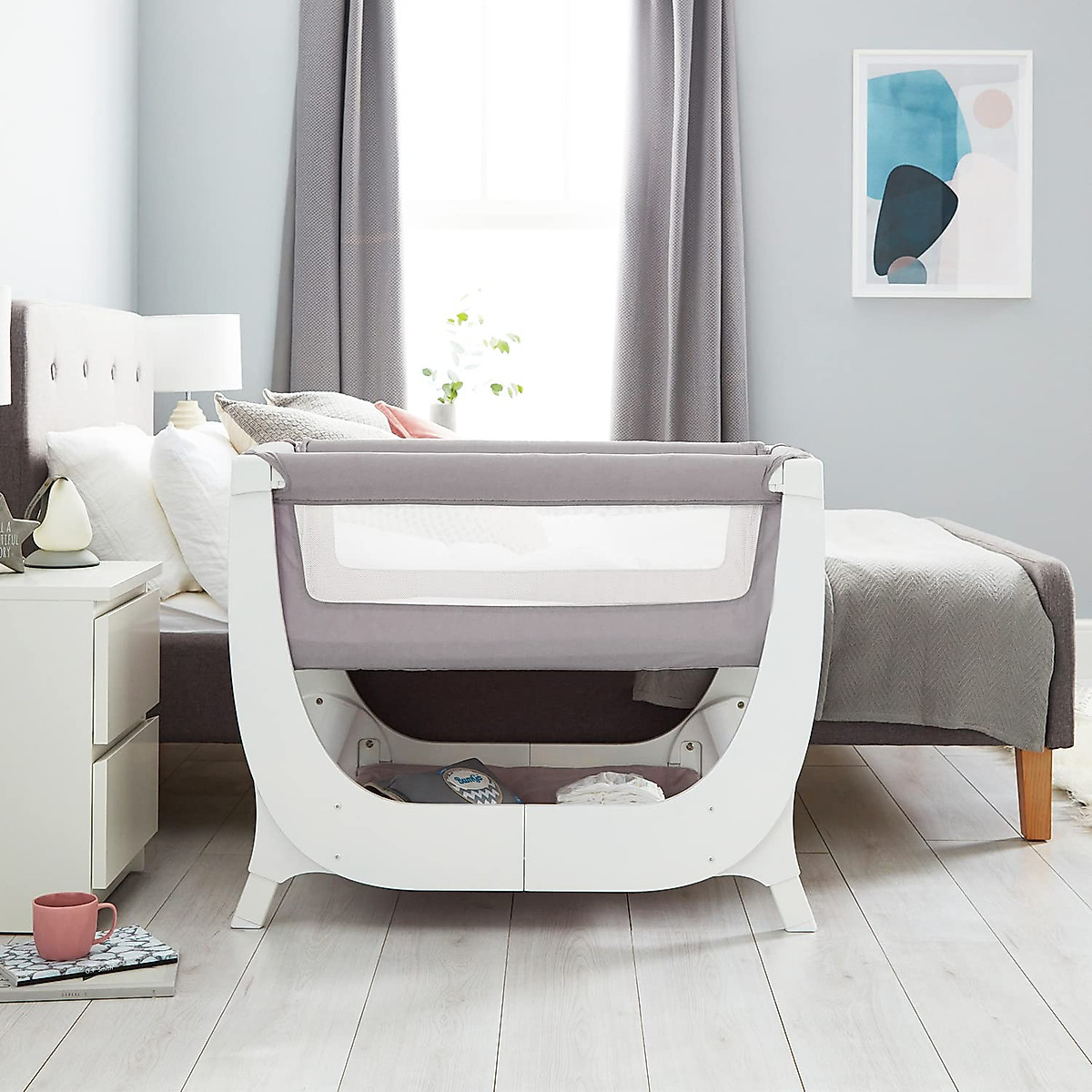 Beaba by Shnuggle Convertible Air Baby Crib, 2-in-1 Baby Bassinet to Baby Crib, Bassinet Bedside Sleeper, Baby Crib, Mini Crib, Newborn Sleepers, Grey