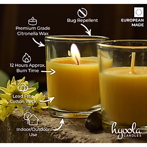 Citronella Candle Votives in Glass Cup - 12 Pack - Indoor and Outdoor Decorative and Mosquito, Insect and Bug Repellent Candle - Natural Fresh Scent - 12 Hour Burn Time - Made in Europe