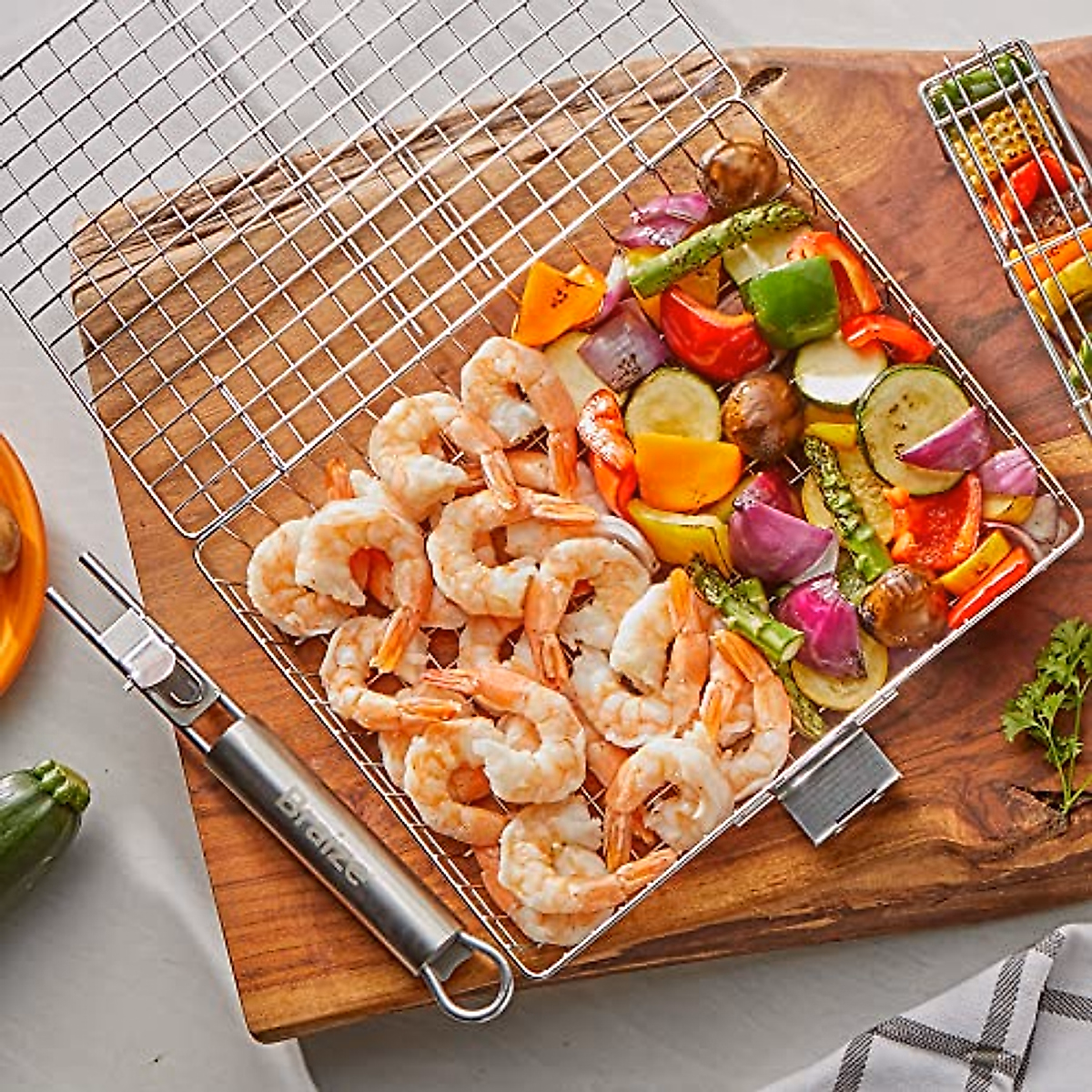 Braize Grill Basket with REMOVABLE HANDLE, fish grill basket - accessories for outdoor grill, cooking accessories, bbq grill. Grilling grilling set camping gear accessories.