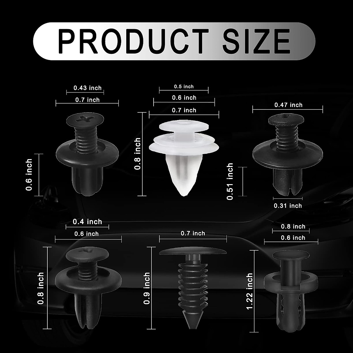 Dewkou 100 PCS Car Bumper Retainer Clips, 6.3mm 8mm 9mm 10mm Nylon Fasteners Rivet Replacement Kit, Push-in Screw Bumper Push Rivet Clip with Removal Tool, Suitable for Most Models (Black)