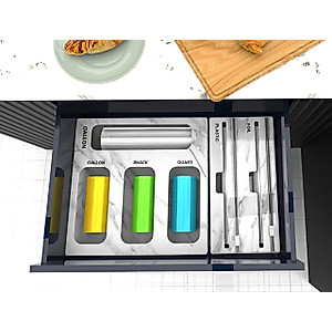 Acrylic Kitchen Drawer Organizer with Marble Design for Ziplock Bags of Various Sizes - Compatible with Gallon, Quart, Sandwich, and Snack Bags (1 Box with 4 Slots)