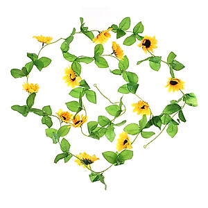 Sunrisee 2Pcs Artificial Sunflower Garland Silk Fake Flower Vines Artificial Flowers for Hotel Wedding Home Garden Decor, 7.7FT
