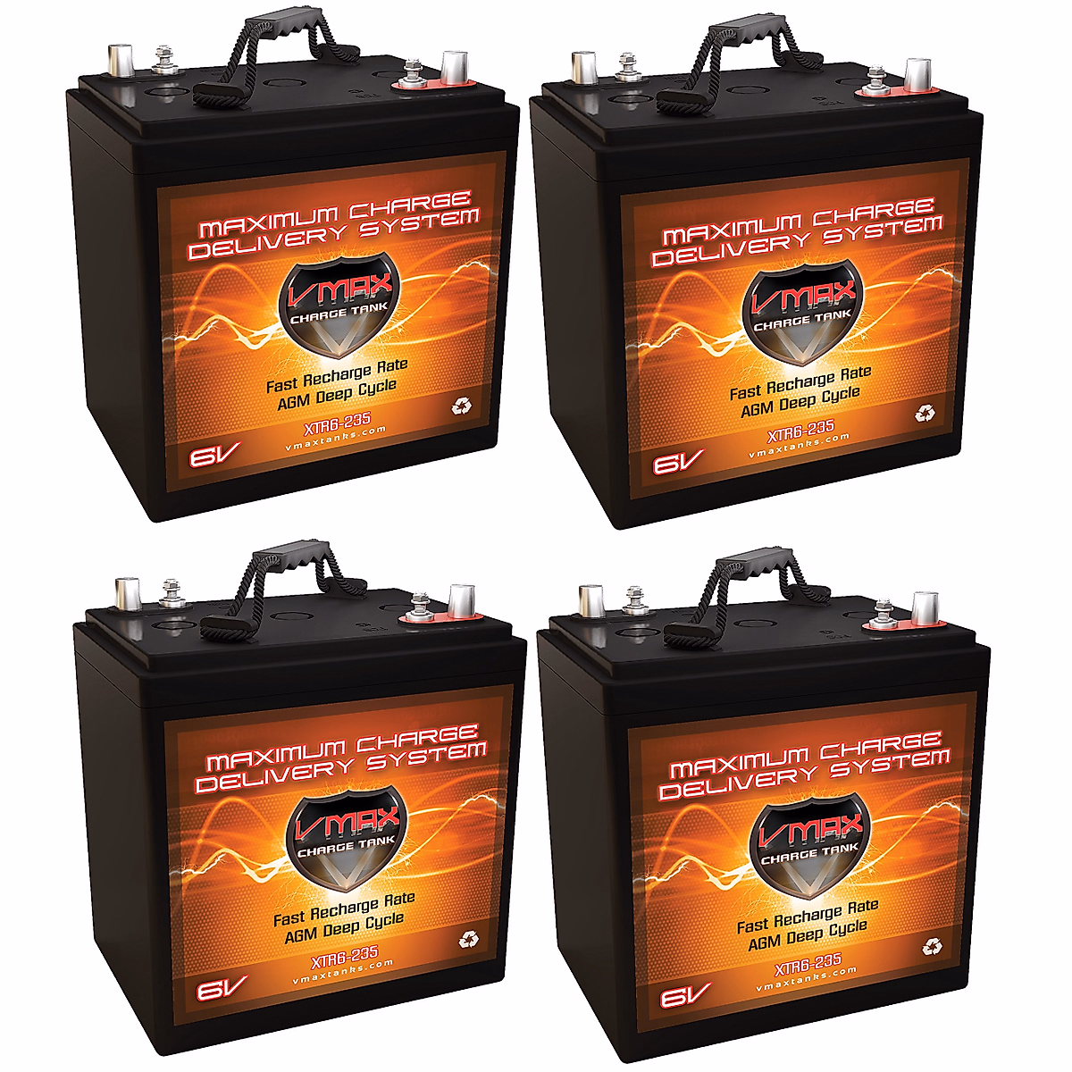 Qty 4 XTR6-235 6V 235AH: 6.48kWh (1.62kWh Each) AGM Solar Battery Bank for Home, RV, or Industrial Qty 4 VMAX Xtreme Series 6V AGM Deep Cycle 235Ah 6 Volt Batteries