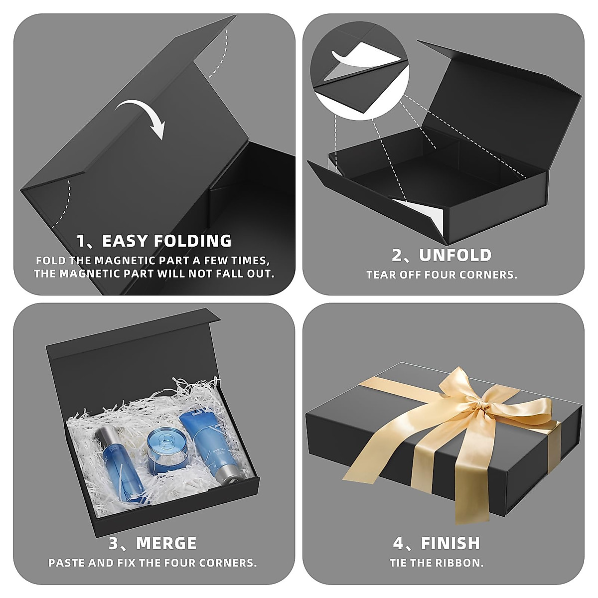 MOZRRO Gift Box 11.5 x 8.2 x 2.3 In Gift Boxes for Presents Magnetic Closure, Gift Boxes with Lids for Presents Birthday Luxury Jewelry T-shirts Gloves Scarves Books Clothes Candy, Gift Wrap - Black