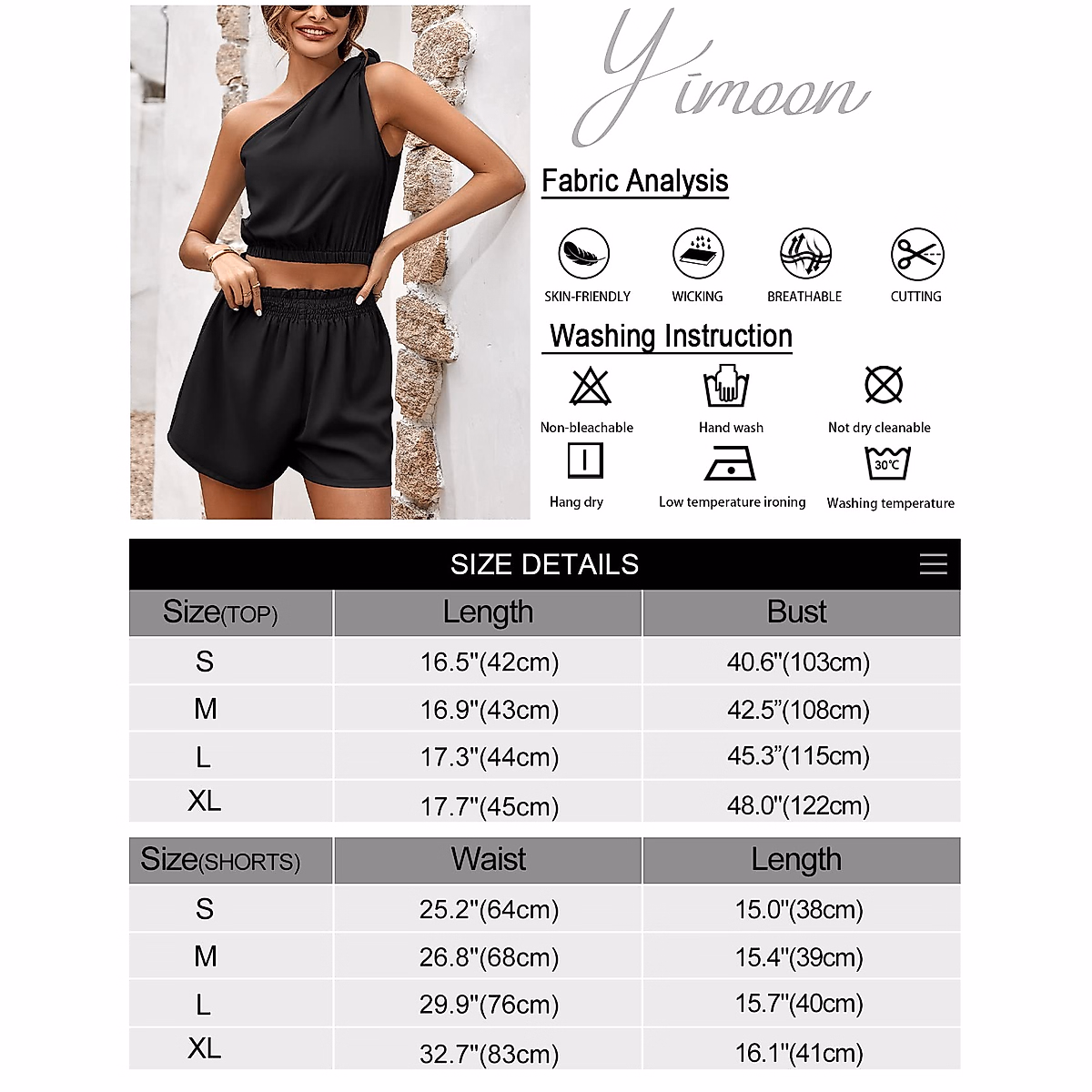 Yimoon Women's Summer 2 Piece Outfits Shorts Sets One Shoulder Sleeveless Crop Top Tank and High Waist Shorts Lounge Set(Black-XL)