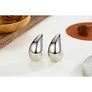 Tear Drop Earring Dupes Extra Large, Trendy Chunky Gold Hoop Earrings For Women Sensitive Ears Hypoallergenic Trendy Waterdrop Jewelry Gift (large silver)