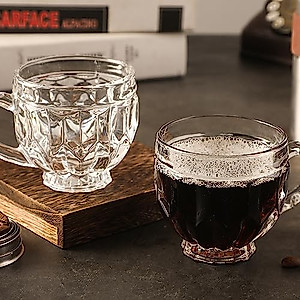 GURUDAR Glass Coffee Mug Set of 6, Clear Espresso Cup with Handle, Lead-Free Drinking Glassware, Perfect for Tea Latte Cappuccino Juice and More Beverage, 6OZ/180ML