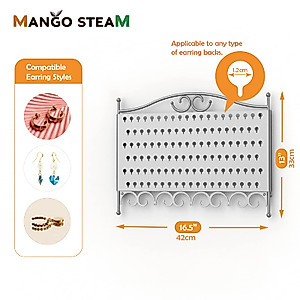 Mango Steam Wall Mounted Closet/Wardrobe Display Hanger Organizer for Jewelry & Earrings With Hooks for Necklaces, Bracelets, Accessories - Silver