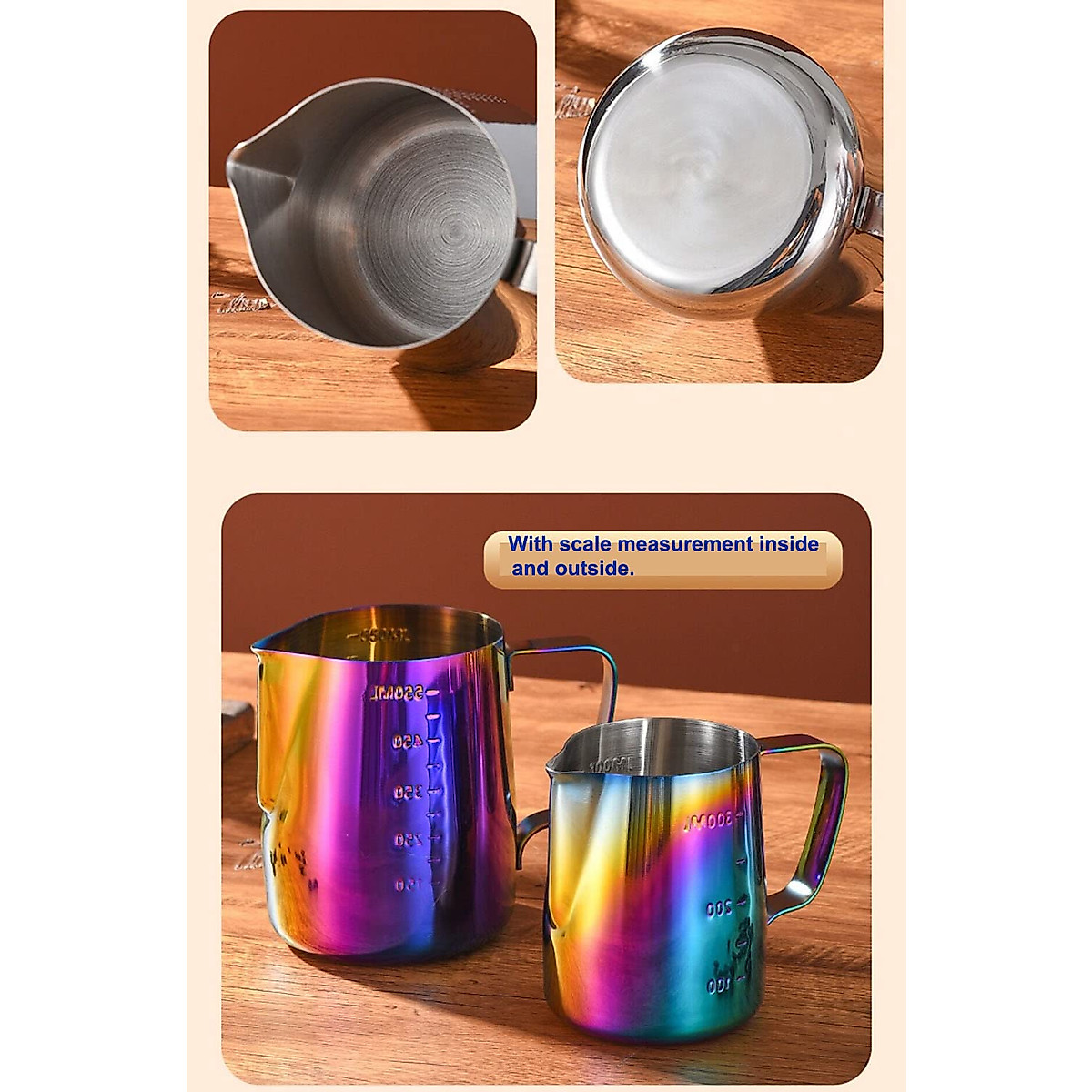 Beminh Milk Frothing Pitcher Stainless Steel,Coffee Mugs Milk Steaming Frother for Espresso Machines,Milk Frothers & Latte Art, Cappuccino Maker (Rosegold, 20oz)