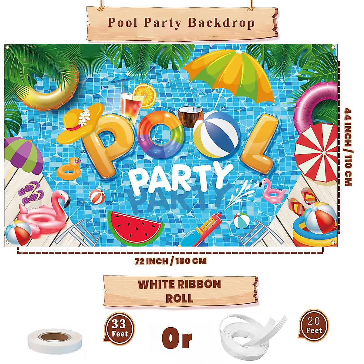 Summer Beach Party Decorations, Pool Banner Backdrop for Kids Summer Pool Party Decorations Supplies, 72x43 inch