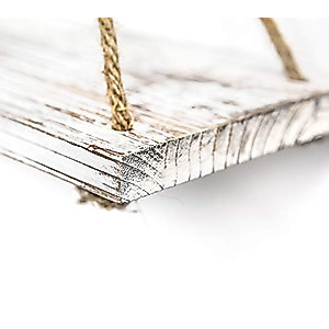 Wood Rope Hanging Floating Shelves Set of 2, Hanging Shelves for Wall Decor, Window Rope Wood Hanging Plant Shelf, Wall Hanging Rope Shelves for Living Room, Bedroom, Bathroom and Kitchen ( White)