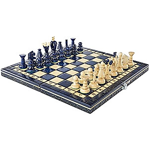 Chess and games shop Muba Beautiful Handcrafted Wooden Chess Set with Board and Chess Pieces - Gift idea Products (12.5'' (32 cm) Blue)