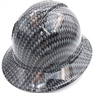 Wet Works Imaging Customized Pyramex Full Brim Metal Weave Carbon Fiber Hard Hat with Ratcheting Suspension