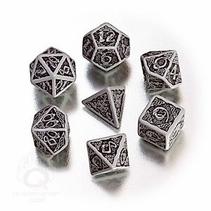 Q Workshop Polyhedral 7-Die Set: Celtic 3D Gray & Black Dice Set!
