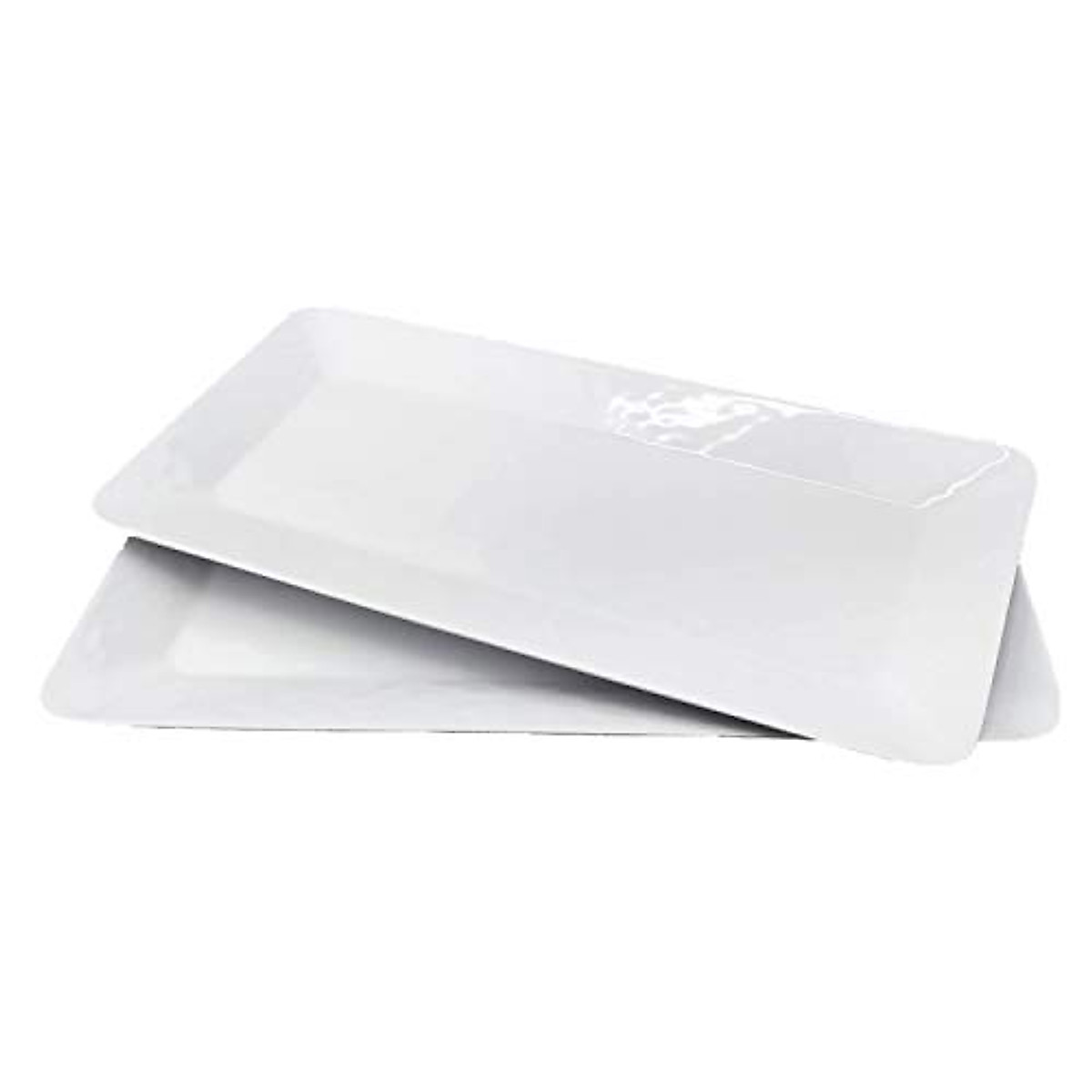 Set of 2 17 inch Melamine Serving Tray/Large Rectangular Serving Platters for Holiday Home Party,Break-Resistant and Lightweight,Hammered Finish(White Color)