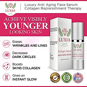 Luxia Skincare- Collagen Serum-Luxury Anti Aging Face Serum Treatment Formula for Men and Women. Effective for Fine Lines and Under Eye Wrinkles.