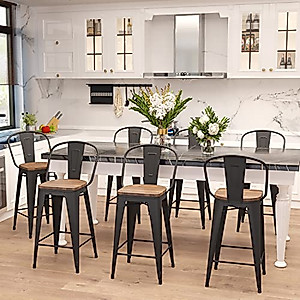 Aklaus Metal Bar Stools Set of 4,26 inch Barstools Counter Height Bar Stools with Backs Farmhouse Bar Stools with Larger seat High Back Kitchen Dining Chairs Modern Bar Chairs Matte Black Stool