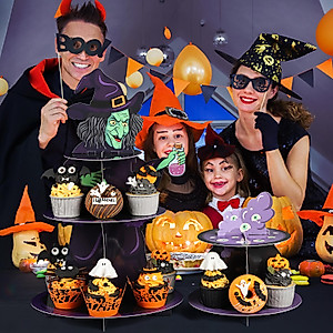 Halloween Cupcake Stand for 24 Cupcakes Witch and Poison Halloween Cupcake Decorations Cardboard Cupcake 3 Tier and 2 Tier Set Halloween Party Supplies. (Witch)