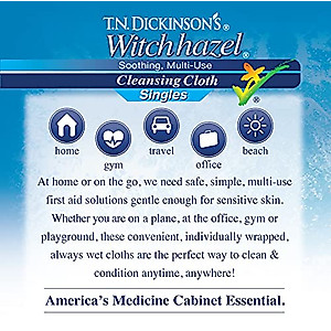 T.N. Dickinson's Witch Hazel On-The-go Multi-use Cleansing Cloth Towelette Singles, 14 Count