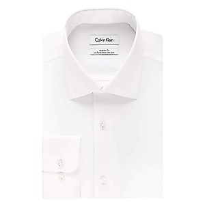 Calvin Klein Men's Regular Fit Non Iron Herringbone Solid, White, 16/32-33