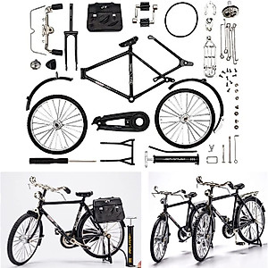 Vucootli 2023 DIY Retro Bicycle Model Ornament for Kids, 1:10 Simulation Mini Bicycle Model Scale Kit with Inflator and Briefcase, Finger Bike Models Toys, Creative Iron Art Tabletop Ornament Toys