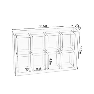 Kcgani Clear Acrylic Display Case for Figures, 8 Grids Collection Box Mineral Crystal Display Box, Acrylic Desktop Organizer for Action Figure Collectibles Holder Anime Figurine Mini Toys Storage Box