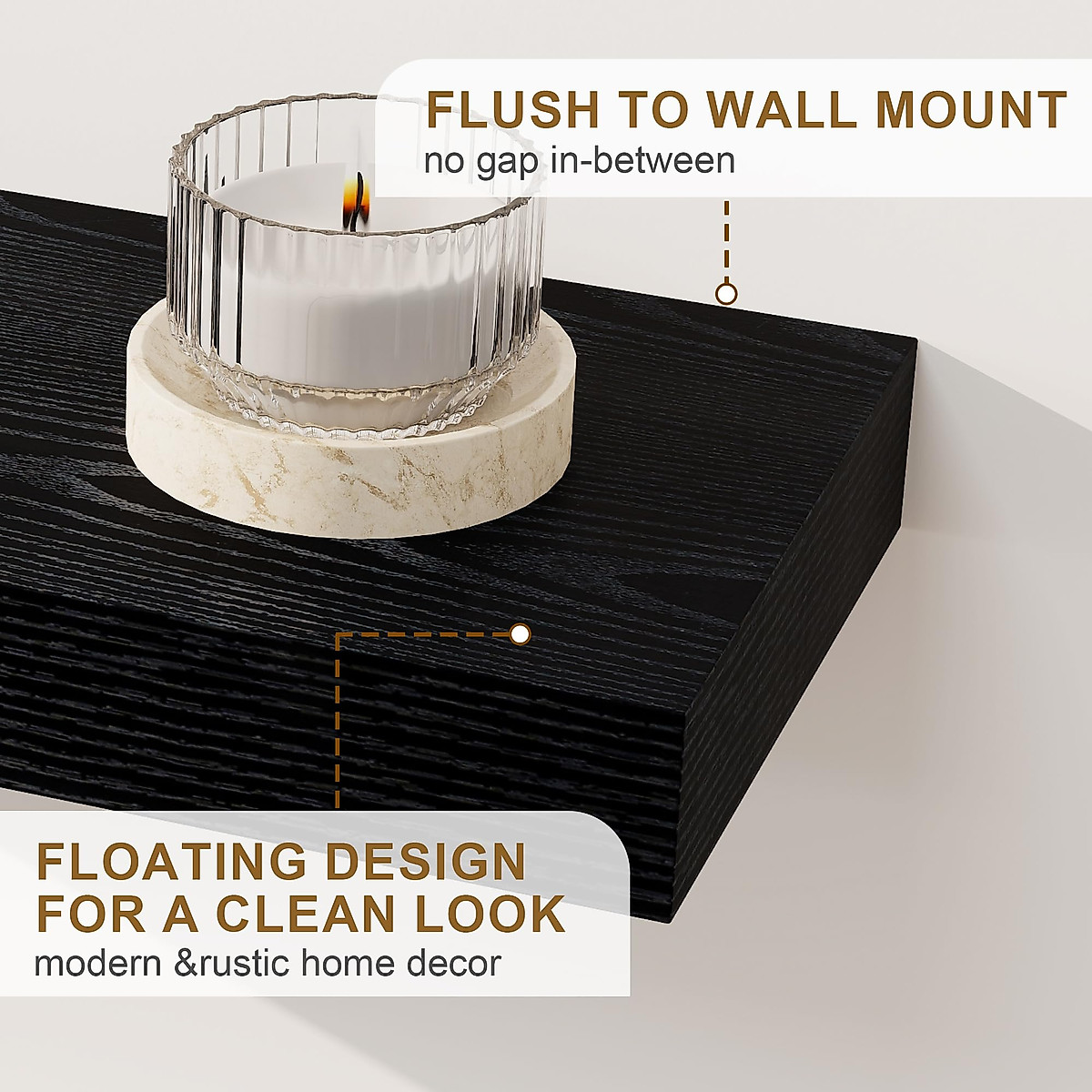 Fun Memories Floating Shelves for Wall, 24Inch Floating Shelves Set of 2, Hanging Shelf with Invisible Brackets, Wood Shelves for Living Room, Bedroom, Kitchen, Black