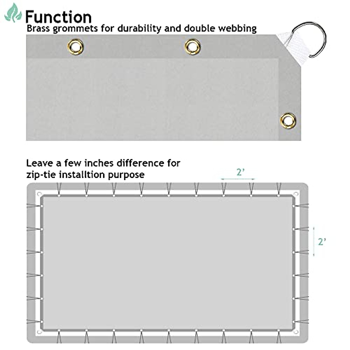 SunnyRoyal 12'x16' Waterproof Sun Shade Sail Straight Edge with Full Side Grommets 95% UV Blockage & Water Resistant Fabric Cloth Screen for Outdoor Patio Canopy Awning Garden (Gray)