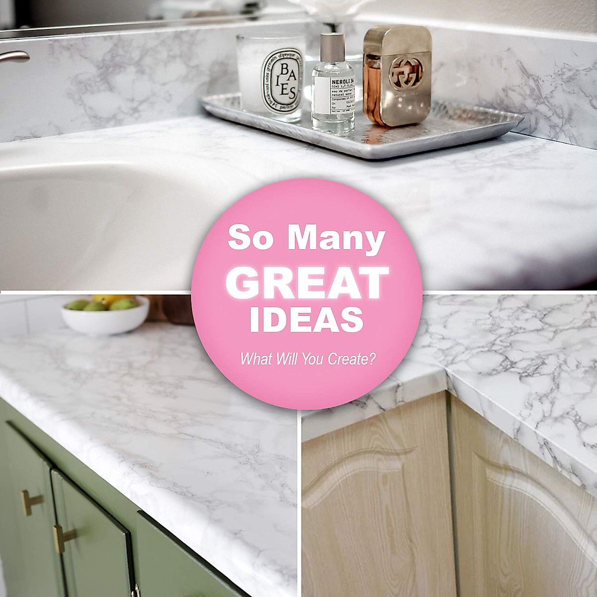 Craftopia Adhesive Craft Vinyl Roll | White Marble Vinyl, Bamboo, Wood Grain | Various Sizes & Designs (White/Gray Marble Vinyl Adhesive Pack of 5).