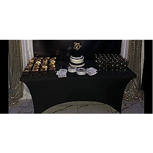 Premium Collection 6ft Tablecloth Rectangular Spandex Linen - Black Table Cloth Fitted Cover for 6 Foot Folding Table, Wedding Linens Banquet Cloths Rectangle Covers (2 Pack)