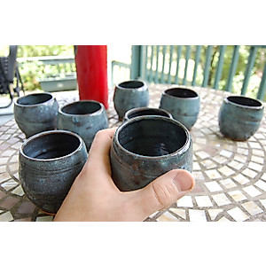 Hand Thrown Pottery Stemless Wine Glass in Slate Blue Handmade in North Carolina
