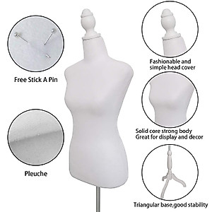 Female Mannequin Torso Dress Form Manikin Body Sewing Mannequins w/ Wooden Tripod Base Stand 58"-67" Adjustable Height
