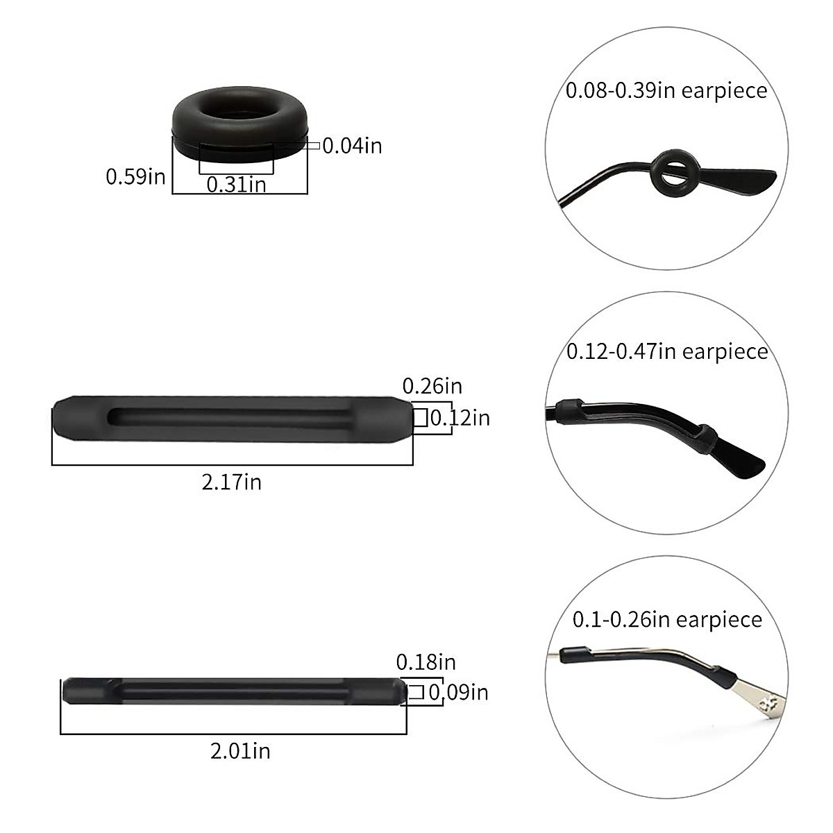 iGeyzoe 16 Pairs Eyeglasses Ear Grip Ear Hooks, Anti-Slip Holder Eyeglasses Stoppers Temple Tips Sleeve Retainer Eyewear Retainers Spectacle Stay For Eyeglasses, Sunglasses, Reading Glasses (Black)