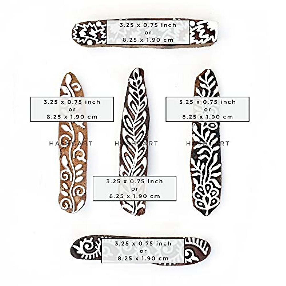 HASHCART® Wooden Pottery Stamps for Block Printing - Finger Shapes Stamp Set of 5, Made in India Ink Stamps, Wood Blocks for Crafting on Fabric, Clay & Henna Tattoo, Wood Stamps for Craft