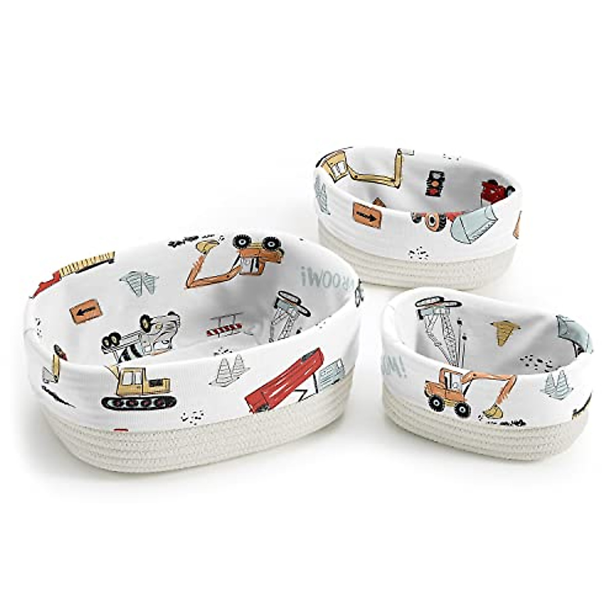 Sweet Jojo Designs Red Blue Construction Truck Boy Woven Storage Basket Set 3pc Cotton Rope Diaper Bins Baby Nursery Kids Closet Drawer Organizer Liner Transportation Bulldozer Grey Black and White