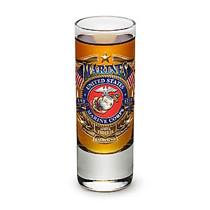US Marine Corps USMC Marines - United States Marines Corps , Badge of Honor - Shot Glass Shooter Heavy Base Tall 2 Ounce - Single - For Liquor - Whiskey, Tequila, Vodka, Spirtis, Beverages -