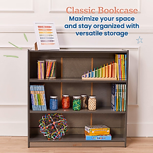 ECR4Kids Classic Bookcase, 36in, Adjustable Shelves, Grey Wash
