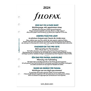 Filofax Calendar Diary Refill, A5 Size, Day on One Page with Appointments, White Paper, Multilingual: Five Languages, 2024 (C68515-24)
