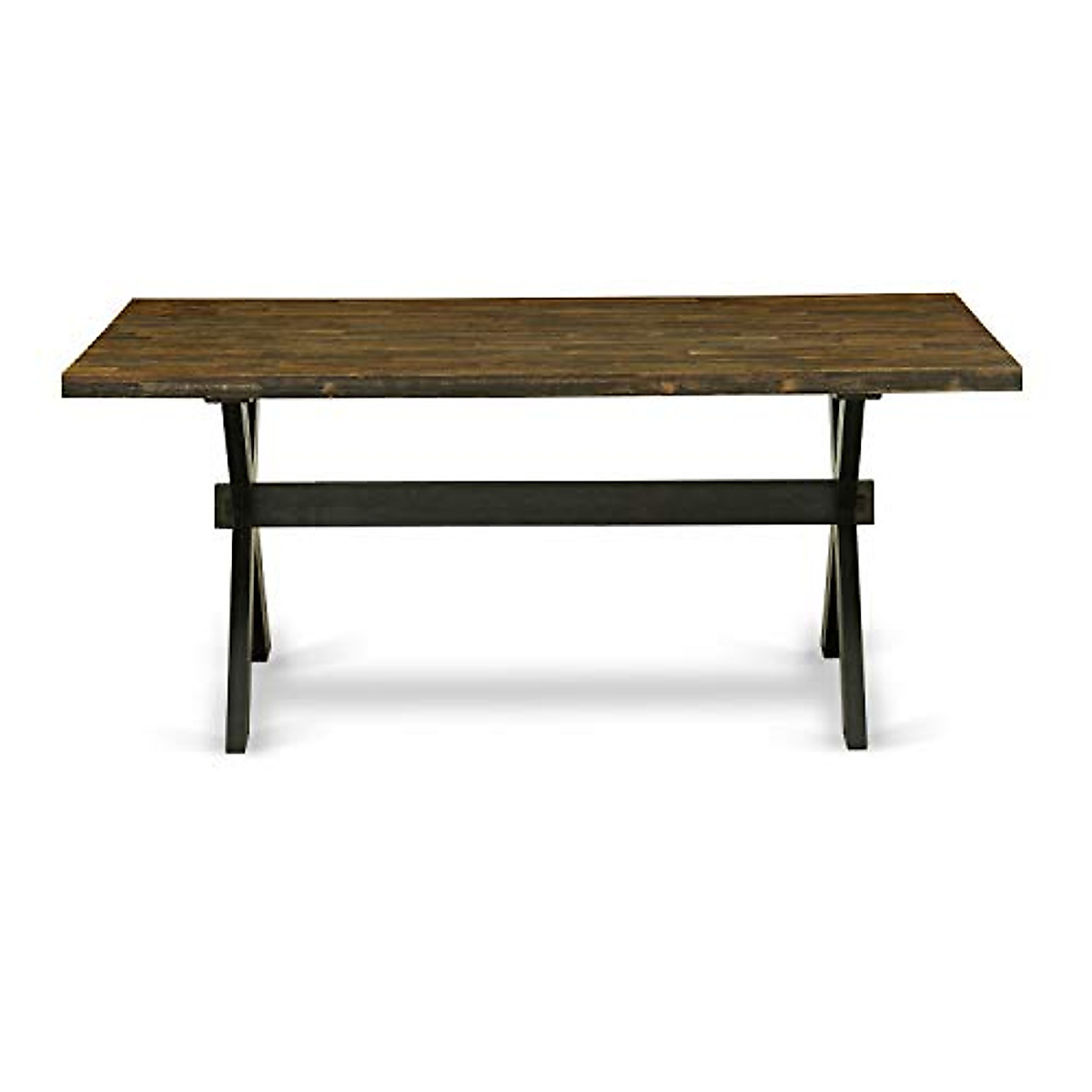 East West Furniture X677EL635-7 7-Piece Dining Table Set - Dining Table Rectangular Top and 6 Parson Dining Chairs Padded Seat and Back (Distressed Espresso & Wire Brushed Black Finish)